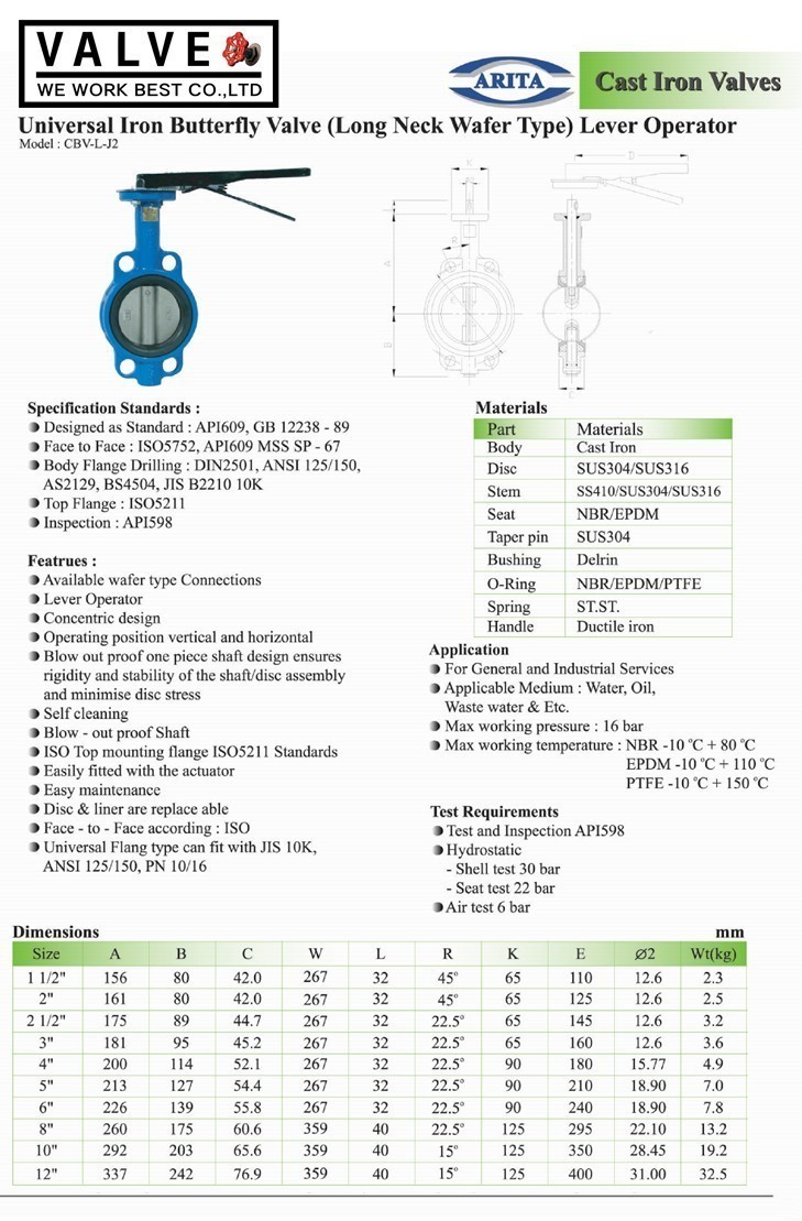 BUTTERFLY VALVE (LONG NECK WAFER TYPE) 1-1/2" - ผู้นำเข้าวาล์ว ...